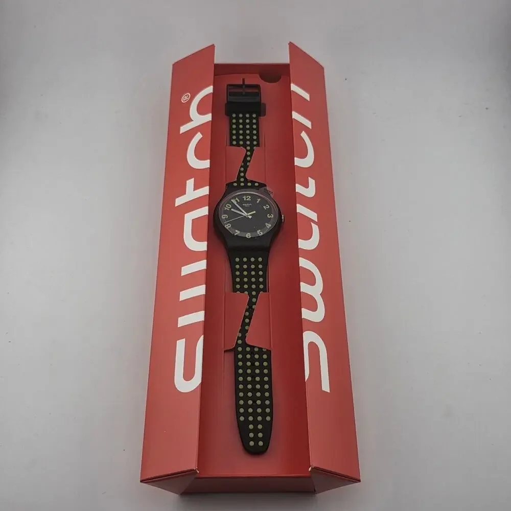 Swatch | Accessories | Swatch Punti Gialli Black Silicone Watch Green ...